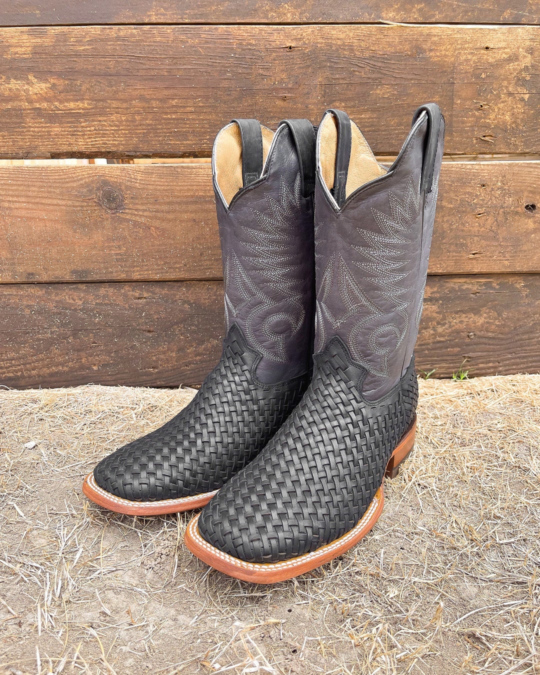 Handcrafted Men's Basketweave Petatillo Cowboy Boots/ Square Toe Cowboy ...