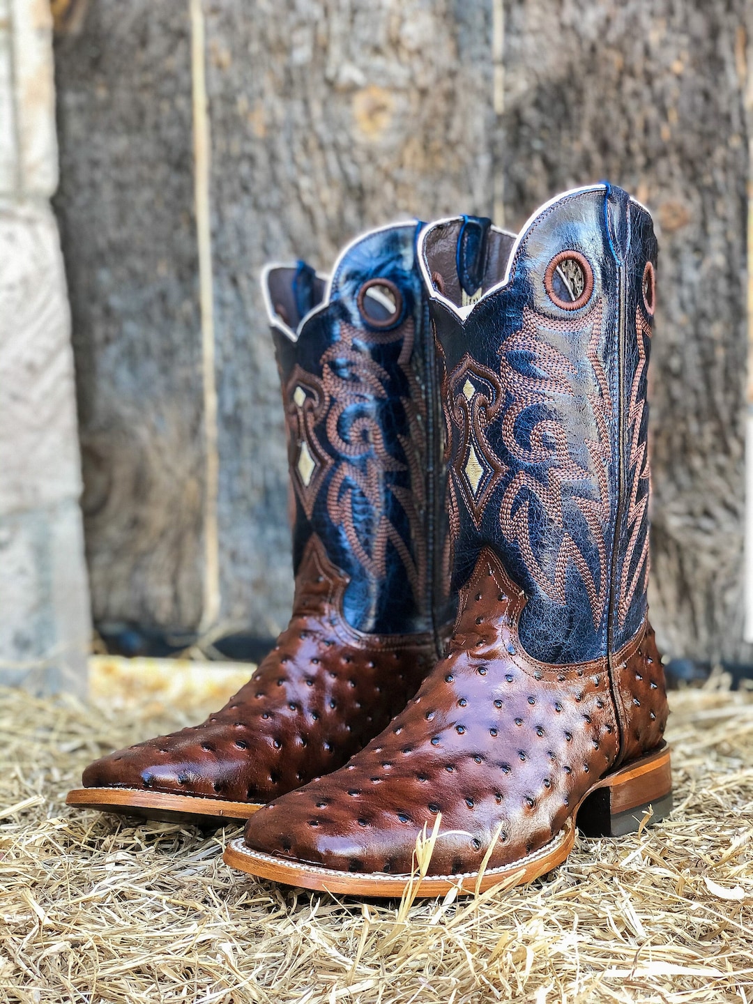Handcrafted Men's Ostrich Cowboy Boots/ Square Toe Cowboy Boots / Men's ...