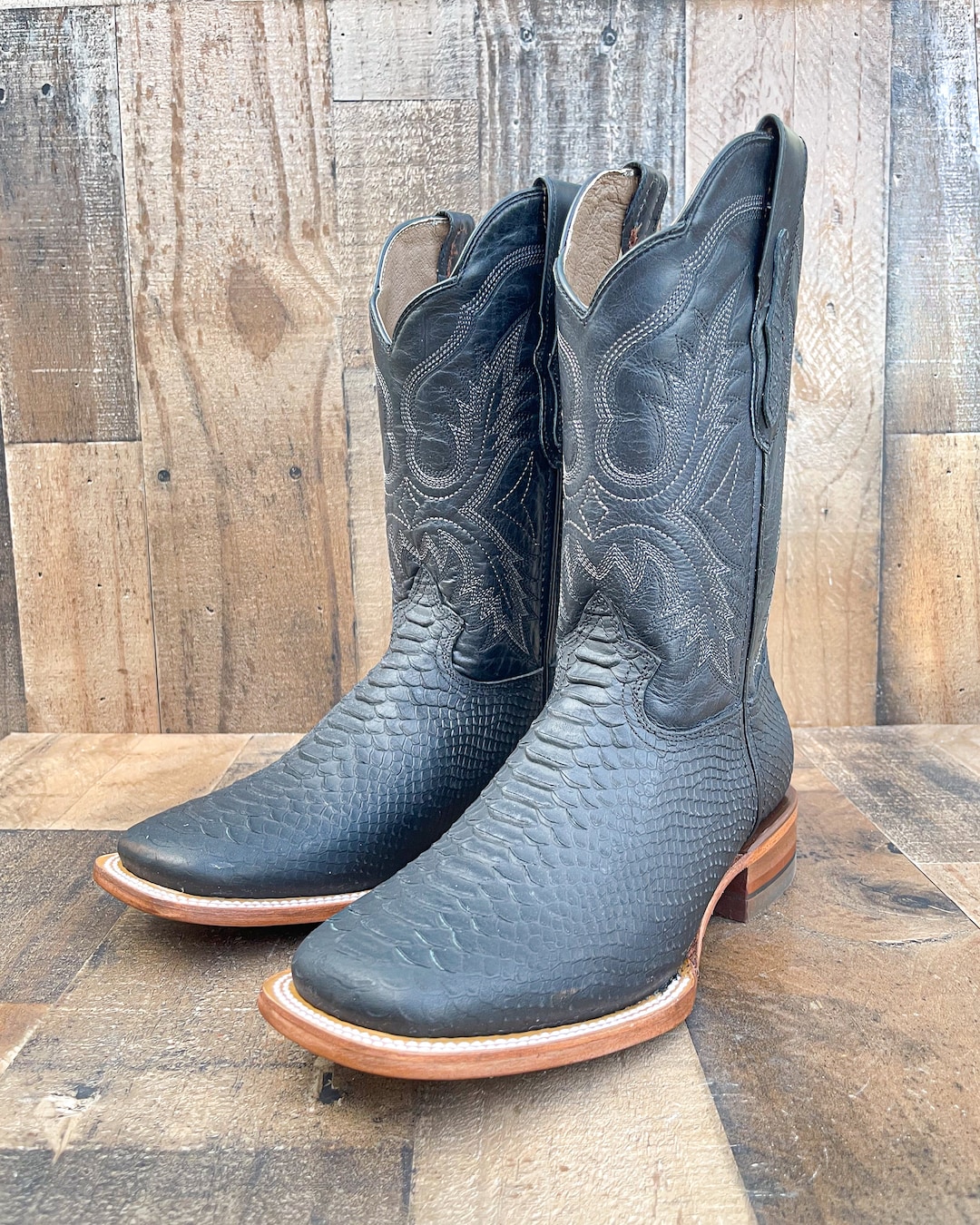 Handcrafted Men's Python Cowboy Boots/ Square Toe Cowboy Boots Snake ...