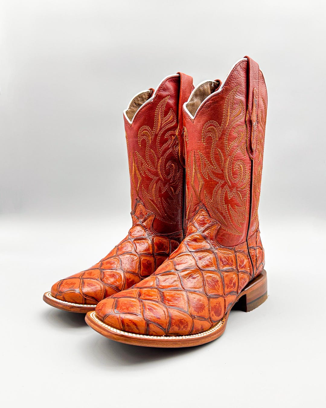 Handcrafted Men's Bass Pirarucu Cowboy Boots/ Square Toe Cowboy Boots ...