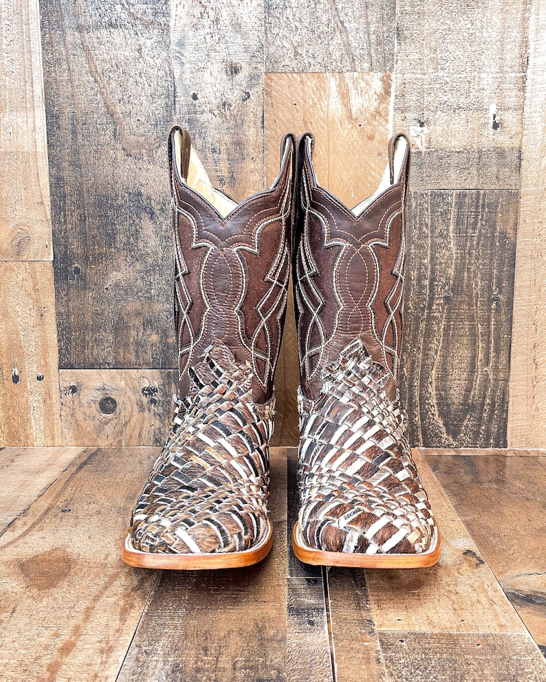 Handcrafted Men's Cowhide Cowboy Boots/ Square Toe Cowboy Boots Cowhide ...