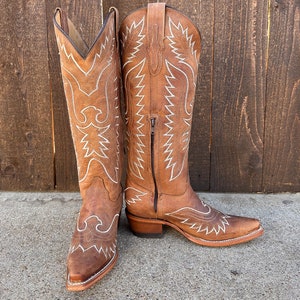 Handmade Western Tall Cowboy Boots Knee High / Tall Brown Cowboy Boots ...