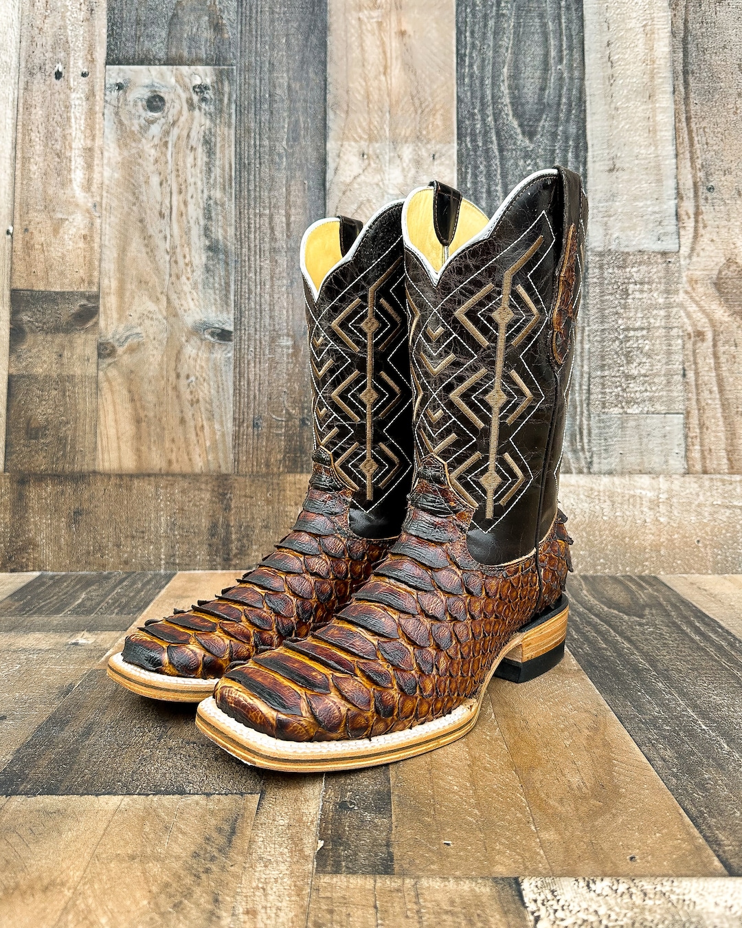 Handcrafted Men's Python Cowboy Boots/ Square Toe Cowboy Boots Snake ...