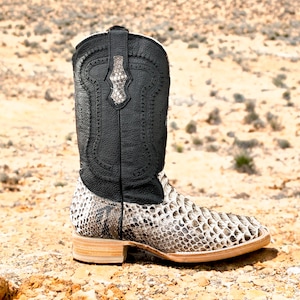 Handcrafted Men's Python Cowboy Boots/ Square Toe Cowboy Boots Snake ...