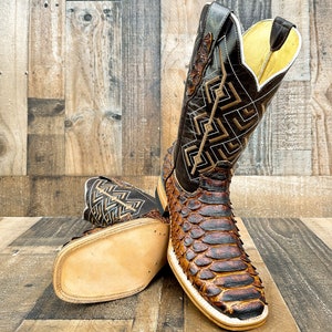Handcrafted Men's Python Cowboy Boots/ Square Toe Cowboy Boots Snake ...