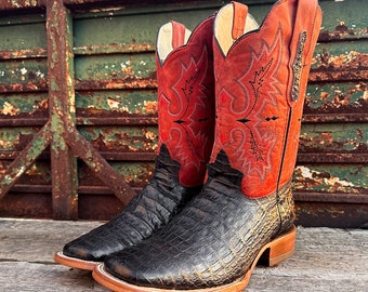 Handcrafted Men's Python Cowboy Boots/ Square Toe Cowboy Boots Snake ...