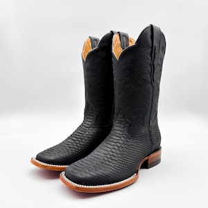 Handcrafted Men's Python Cowboy Boots/ Square Toe Cowboy Boots Snake ...