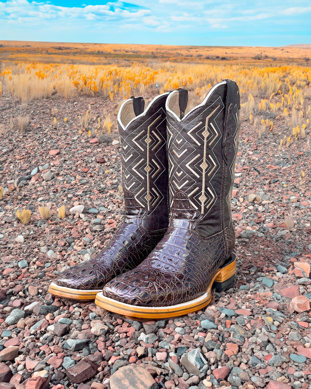 Handcrafted Men's Crocodile Alligator Cowboy Boots/ Square Toe Cowboy ...