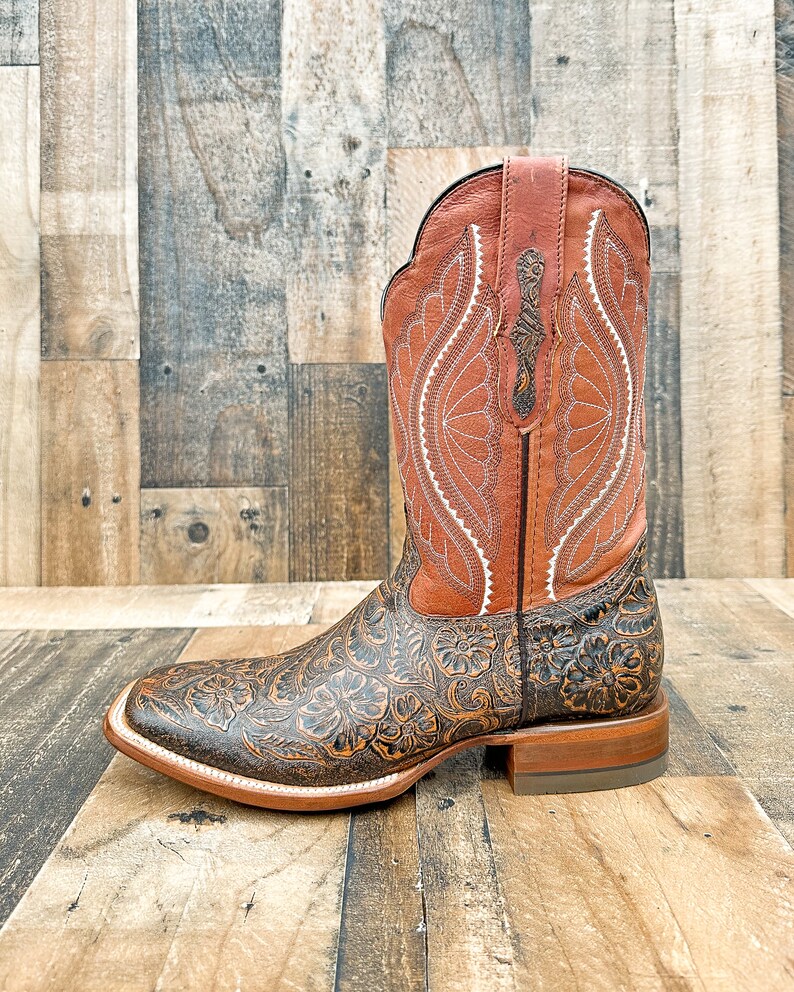 Handcrafted Men's Tooled Cowboy Boots/ Square Toe Cowboy - Etsy