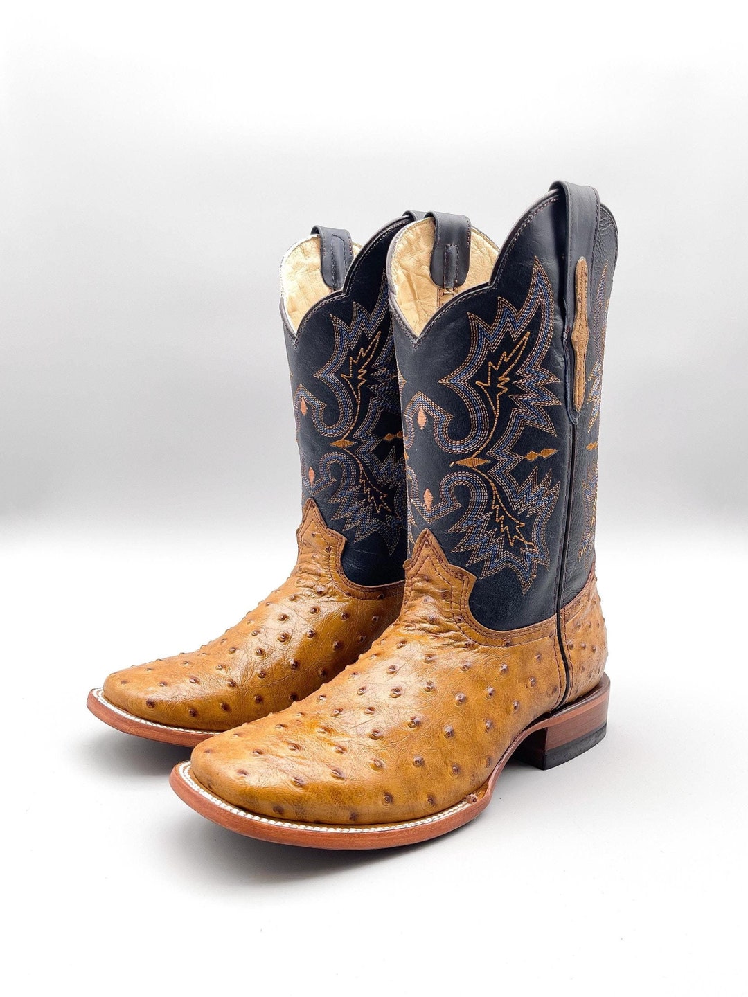 Handcrafted Men's Ostrich Cowboy Boots/ Square Toe Cowboy Boots / Men's ...