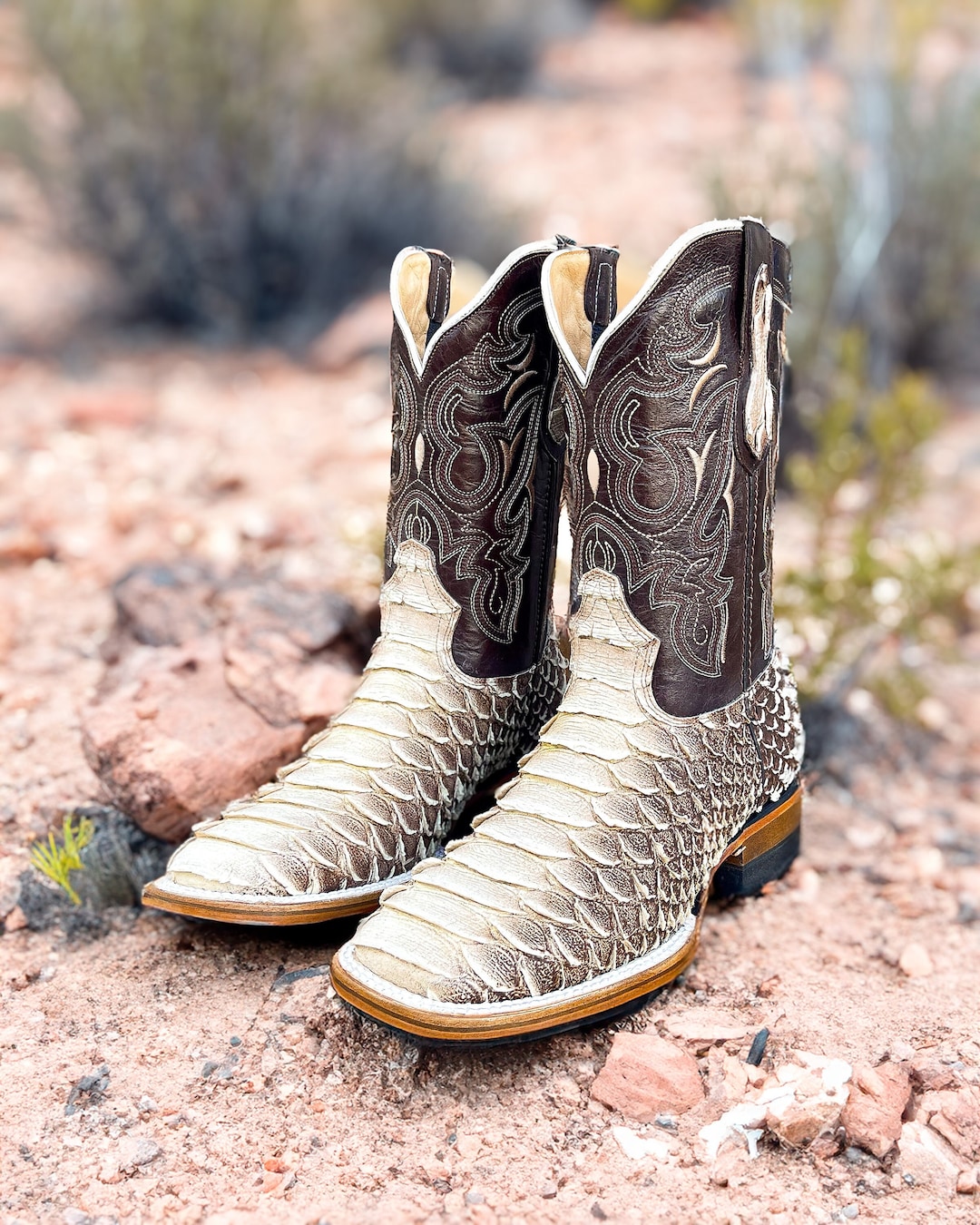 Handcrafted Men's Python Cowboy Boots/ Square Toe Cowboy Boots Snake ...