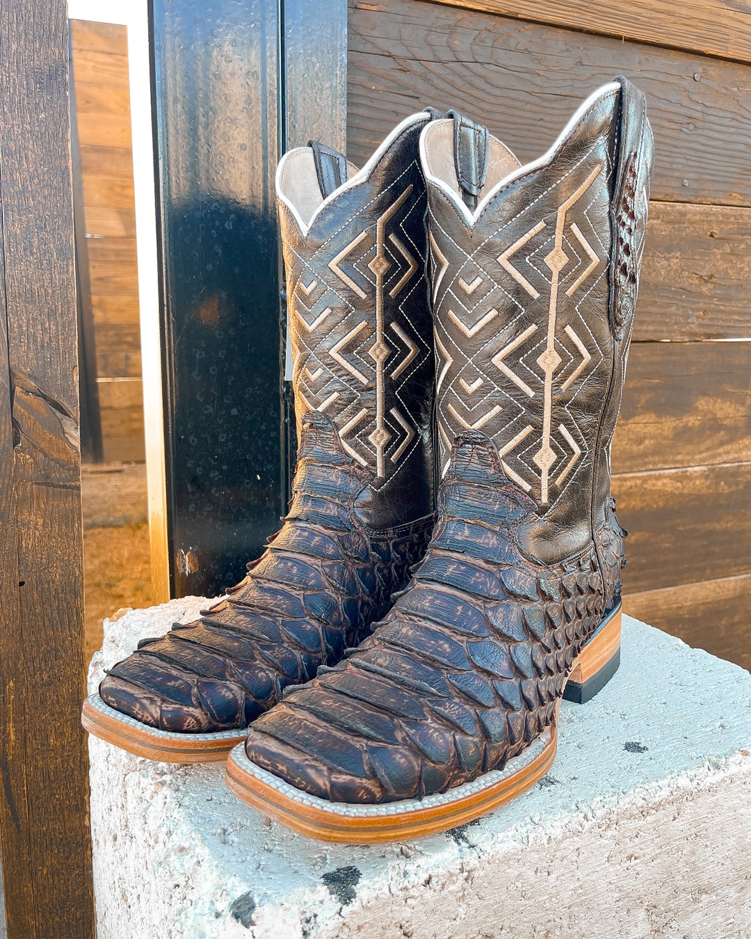 Handcrafted Men's Python Cowboy Boots/ Square Toe Cowboy Boots Snake ...