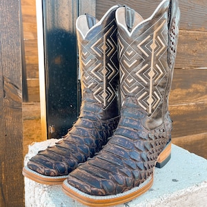 Handcrafted Men's Python Cowboy Boots/ Square Toe Cowboy Boots Snake ...