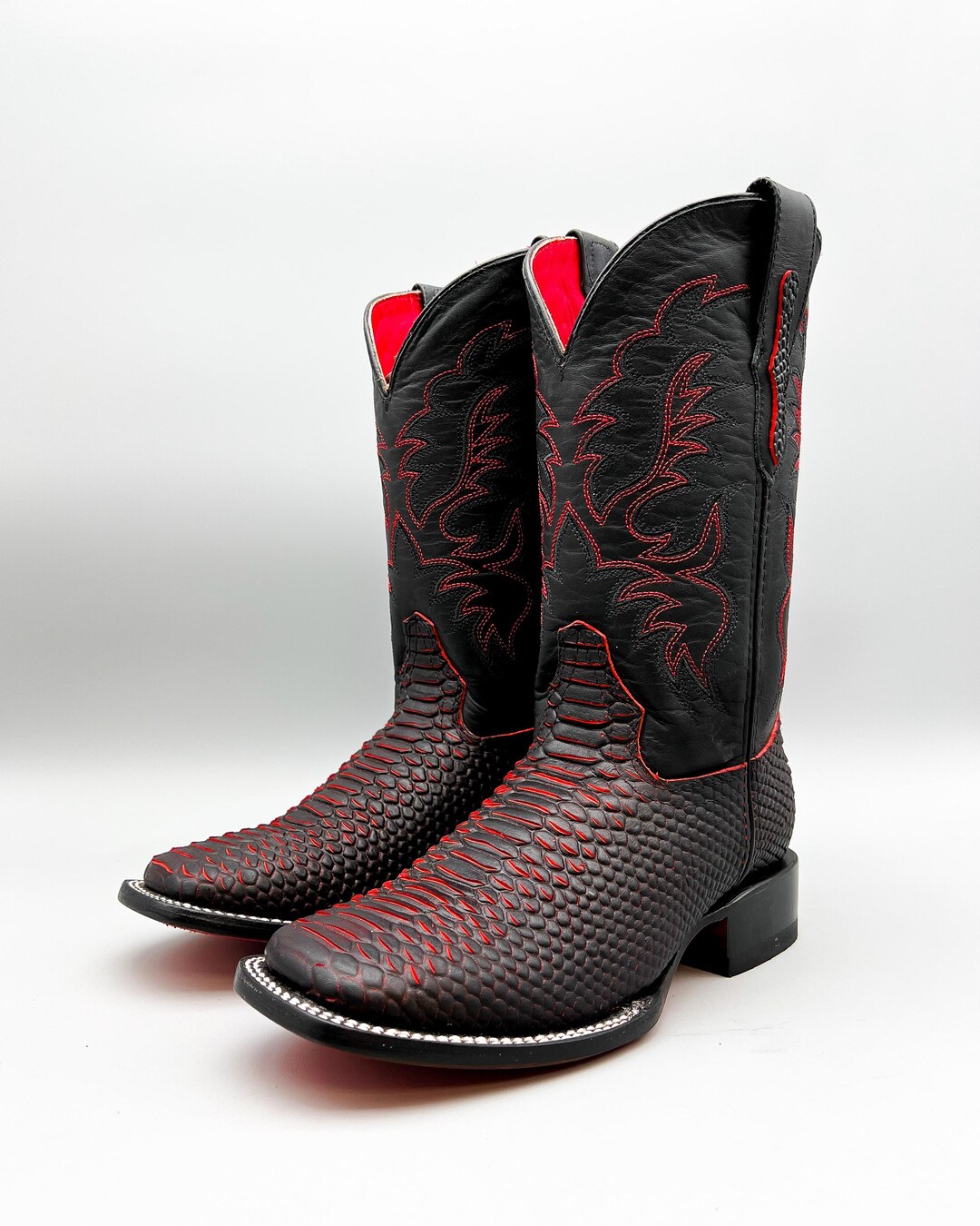 Handcrafted Men's Python Cowboy Boots/ Square Toe Cowboy Boots Snake ...