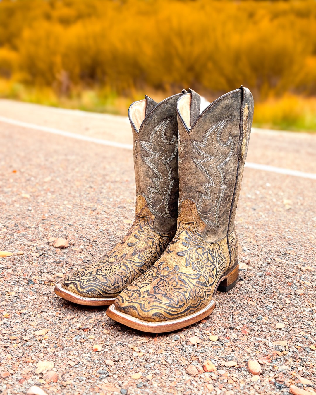 Handcrafted Men's Tooled Cowboy Boots/ Square Toe Cowboy Boots Tooled ...