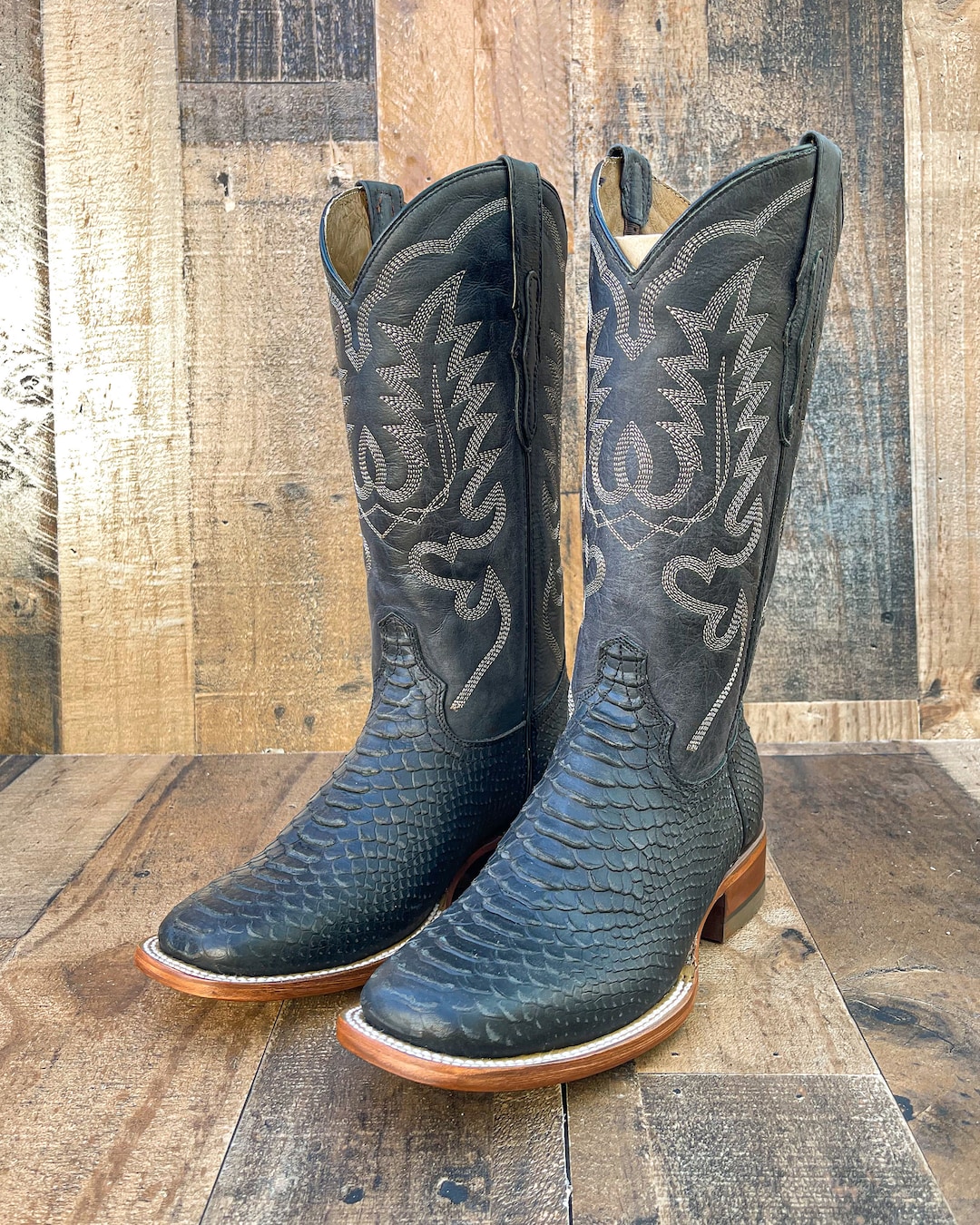 Handcrafted Women's Python Cowboy Boots/ Square Toe Cowboy Boots Snake ...