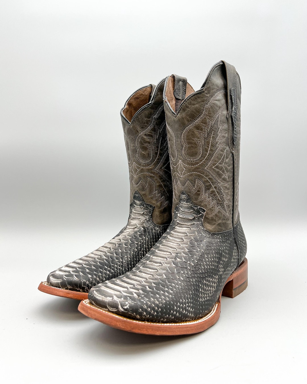 Handcrafted Men's Python Cowboy Boots/ Square Toe Cowboy Boots Snake ...