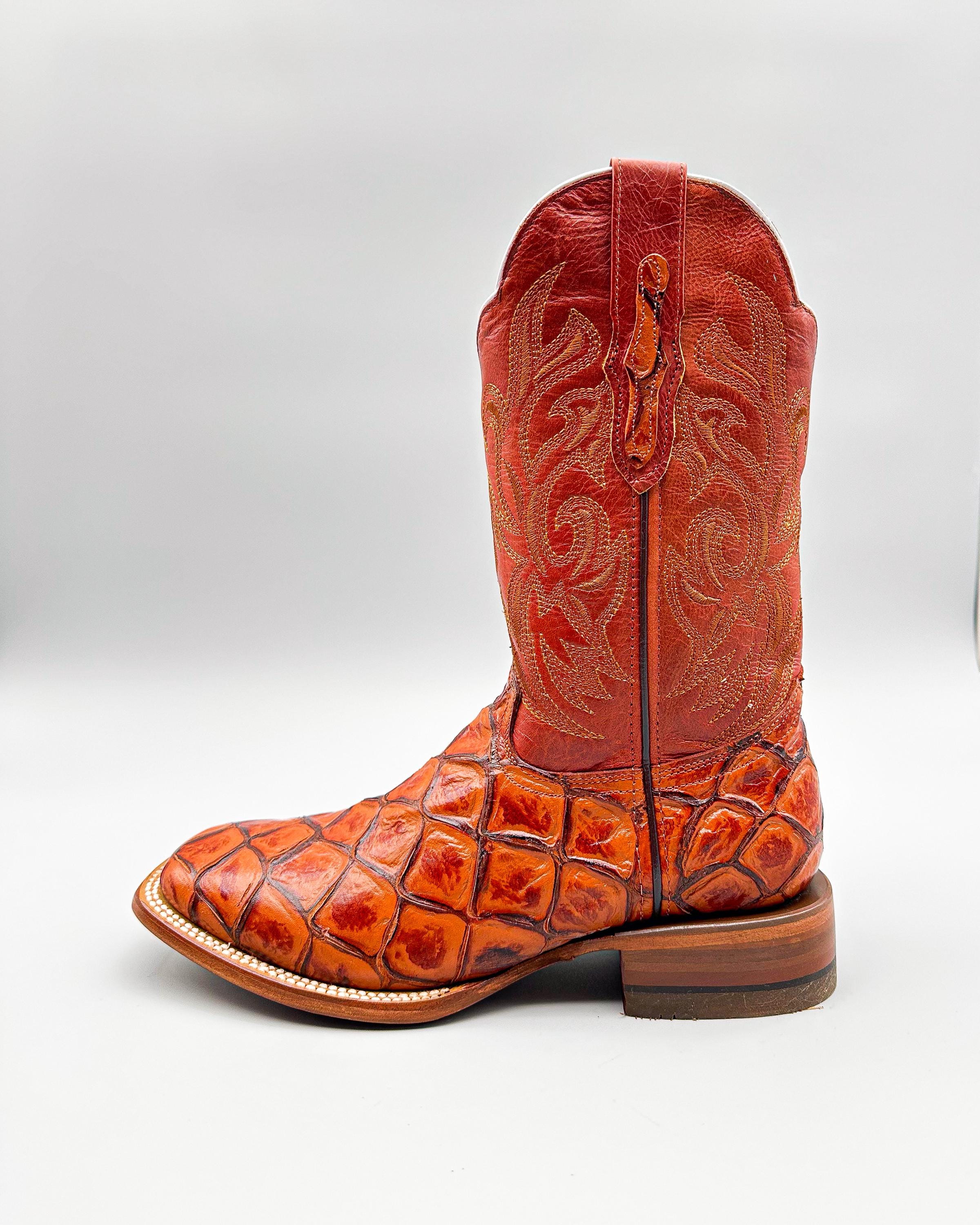 Handcrafted Men's Bass Pirarucu Cowboy Boots/ Square Toe Cowboy Boots ...