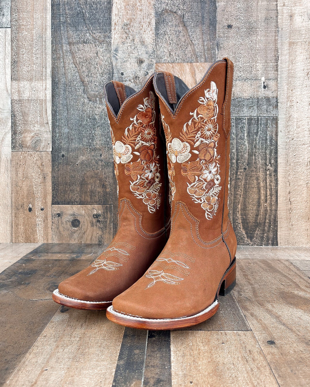 Handmade Leather Floral Embroidered Boots/ Mexican Artisanal Women's ...