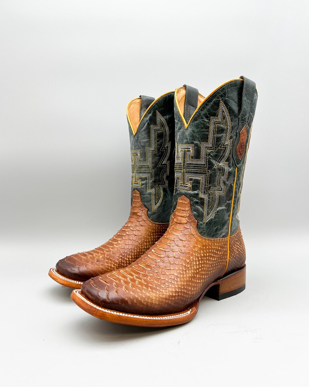 Handcrafted Men's Python Cowboy Boots/ Square Toe Cowboy Boots Snake ...