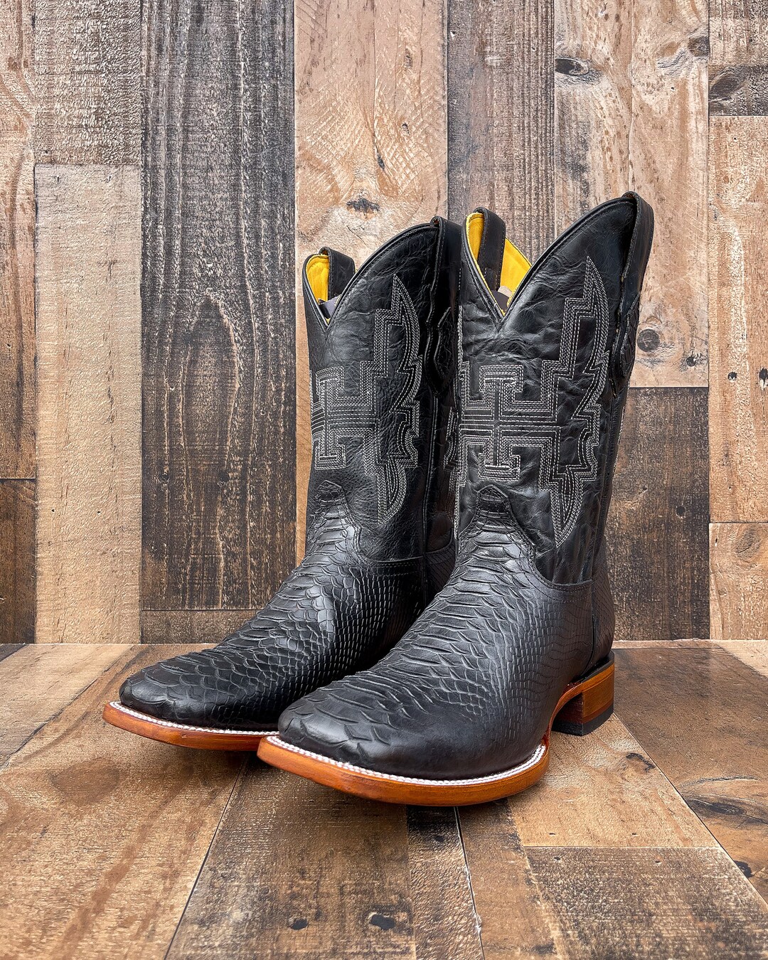 Handcrafted Men's Python Cowboy Boots/ Square Toe Cowboy Boots Snake ...