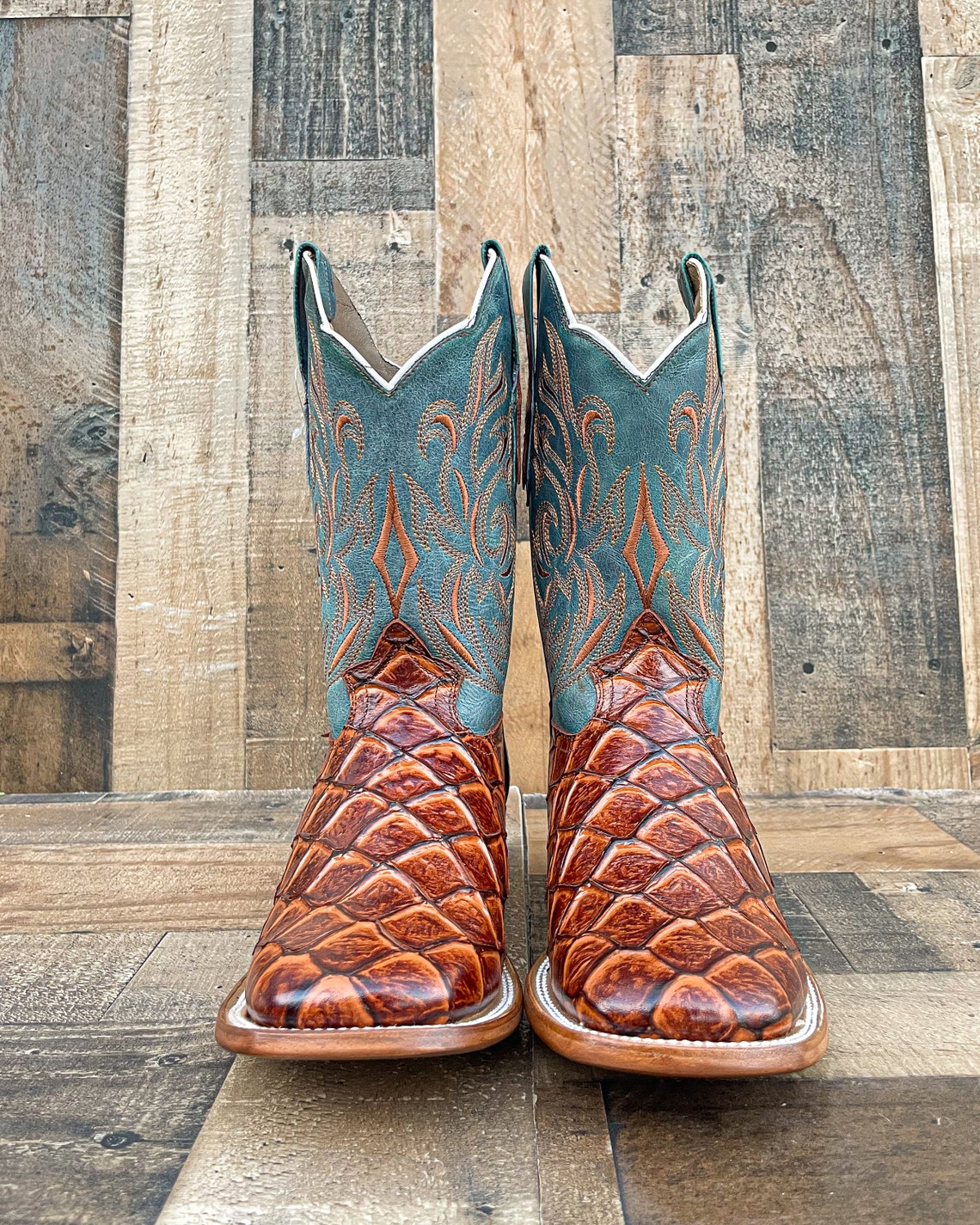 Handcrafted Men's Bass Pirarucu Cowboy Boots/ Square Toe Cowboy Boots ...