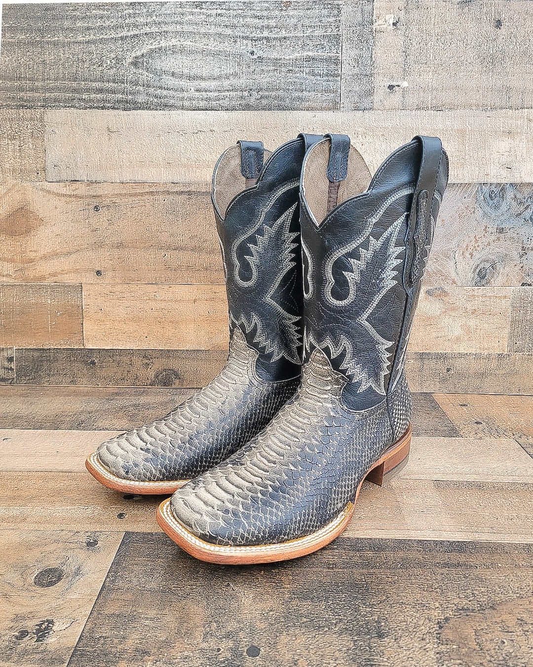 Handcrafted Men's Python Cowboy Boots/ Square Toe Cowboy Boots Snake ...