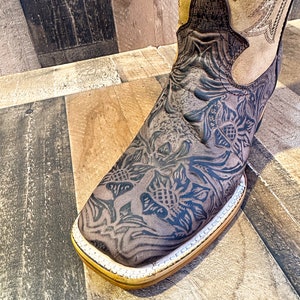 Handcrafted Men's Tooled Cowboy Boots/ Square Toe Cowboy Boots Tooled ...