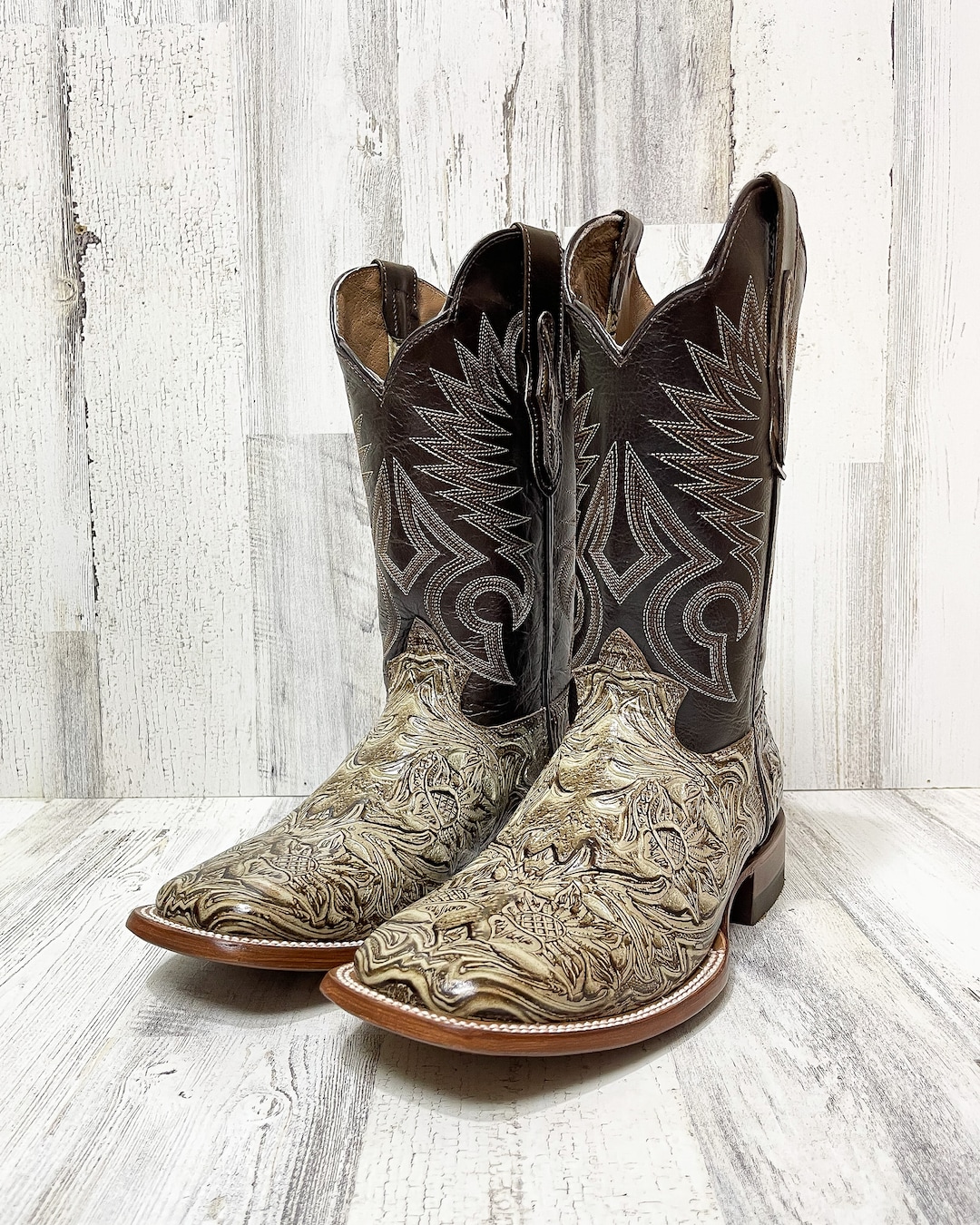Handcrafted Men's Tooled Cowboy Boots/ Square Toe Cowboy Boots Tooled ...