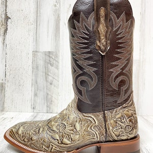 Handcrafted Men's Tooled Cowboy Boots/ Square Toe Cowboy Boots Tooled ...