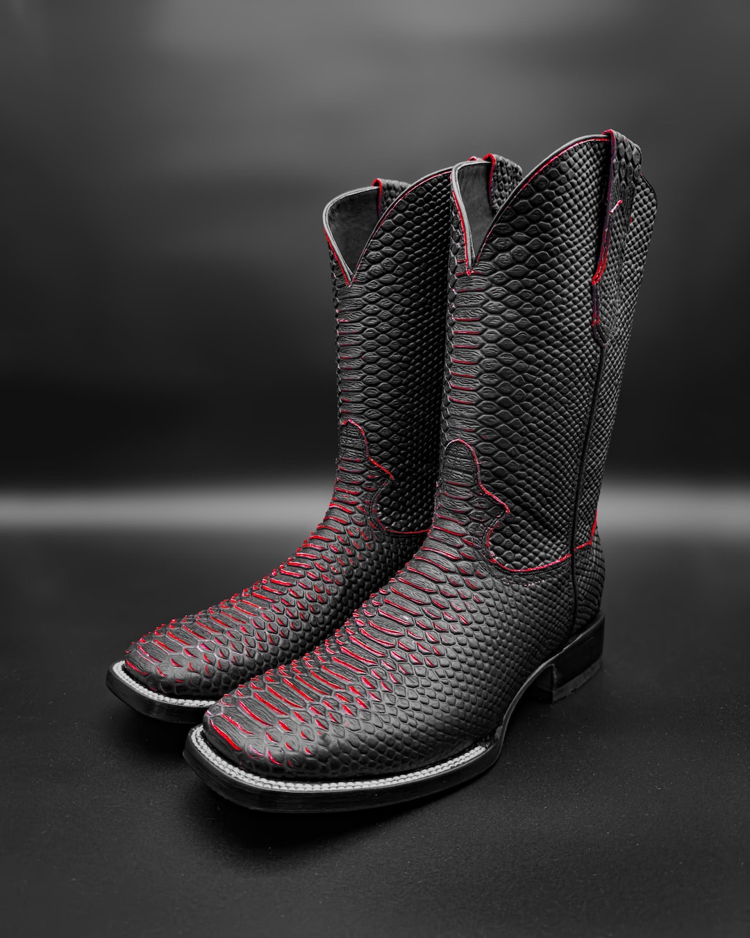 Handcrafted Men's Python Cowboy Boots/ Square Toe Cowboy Boots Snake ...