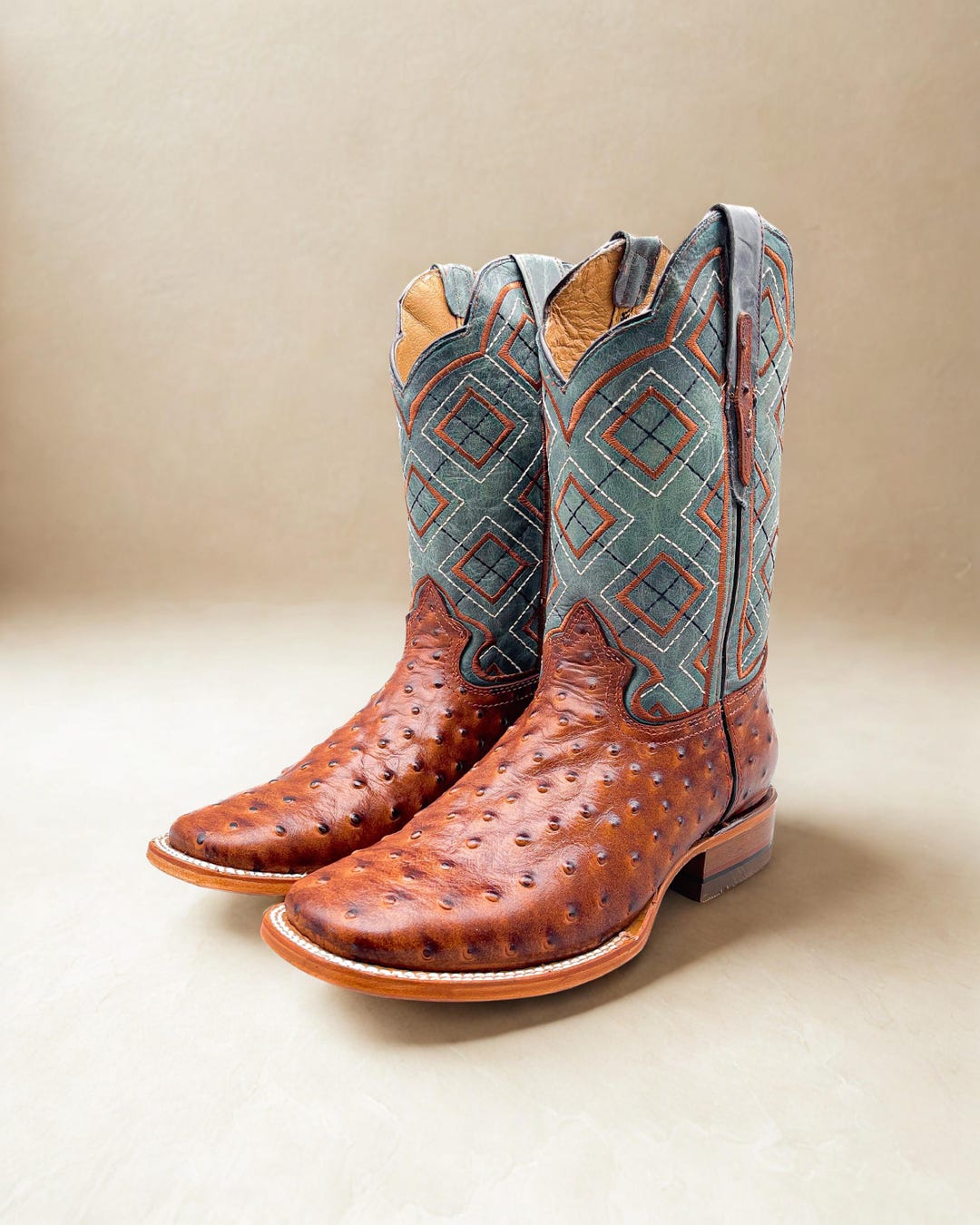 Handcrafted Men's Ostrich Cowboy Boots/ Square Toe Cowboy Boots/ Men's ...