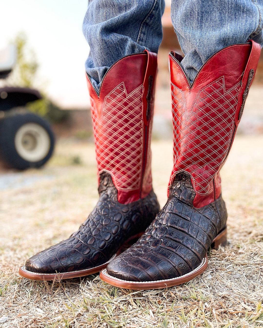 Handcrafted Men's Crocodile Alligator Cowboy Boots/ Square Toe Cowboy ...