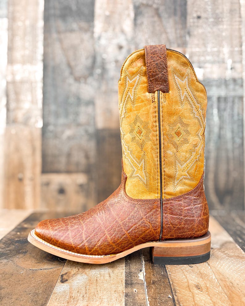 Handcrafted Men's Brown White Cowboy Boots/ Square Toe Cowboy Boots ...