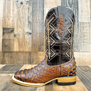 Handcrafted Men's Python Cowboy Boots/ Square Toe Cowboy Boots Snake ...