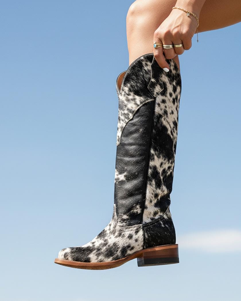 Cowhide Boots / Cowgirl Hair on Cowhide Leather Boots / Genuine Cowhide ...