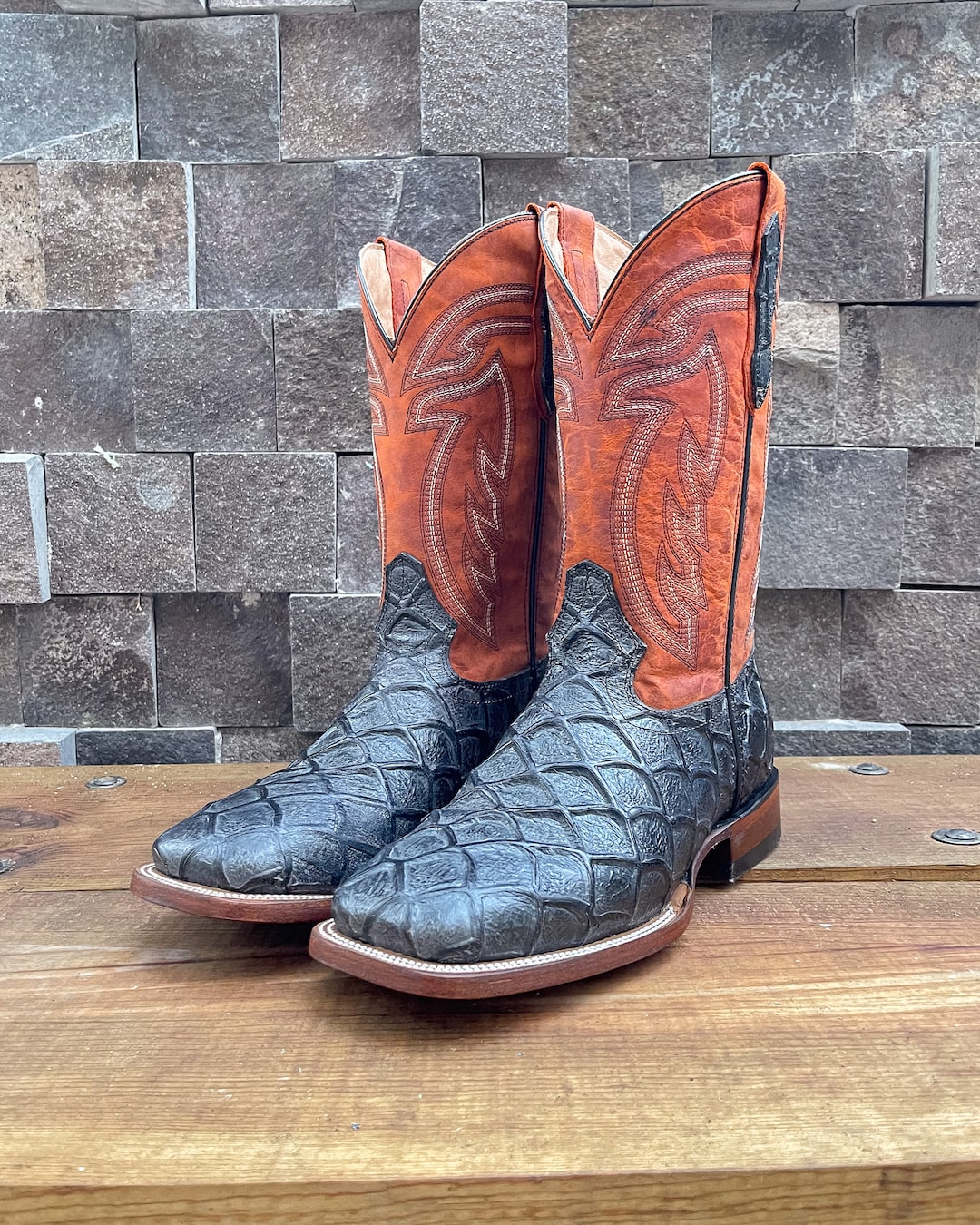 Handcrafted Men's Bass Cowboy Boots/ Square Toe Cowboy Boots Pirarucu ...