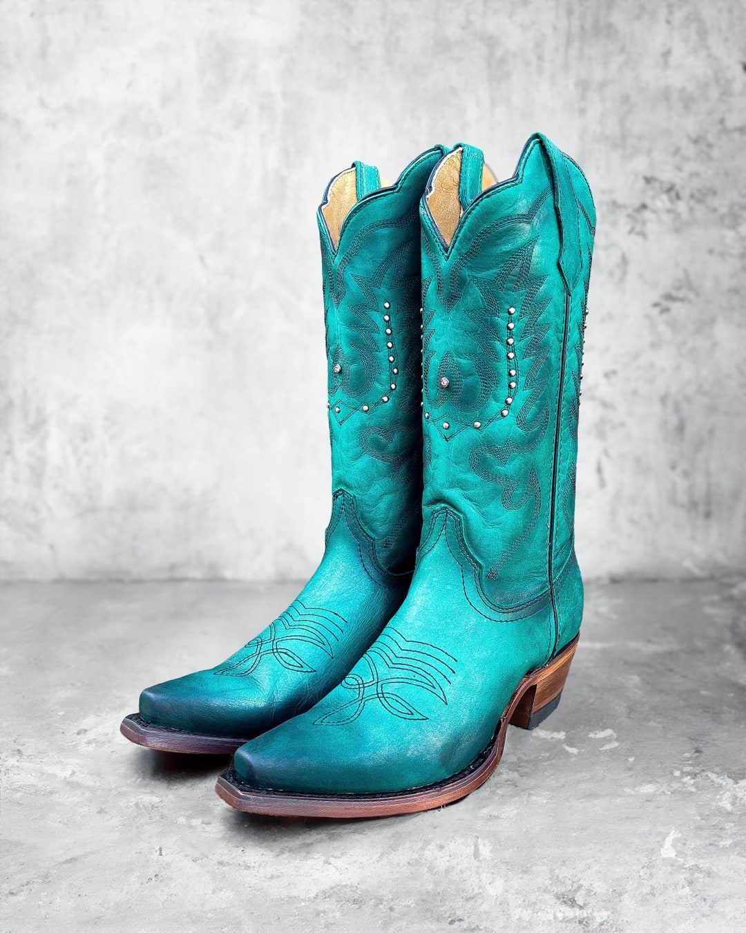 Women's Turquoise Boots Square Toe/ Western Cowboy Boots / Brown Cowboy ...