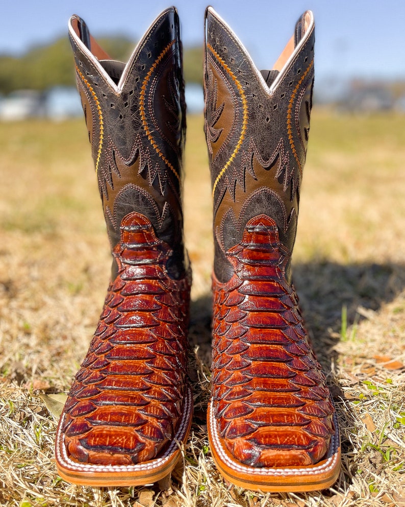 Handcrafted Men's Python Cowboy Boots/ Square Toe Cowboy - Etsy