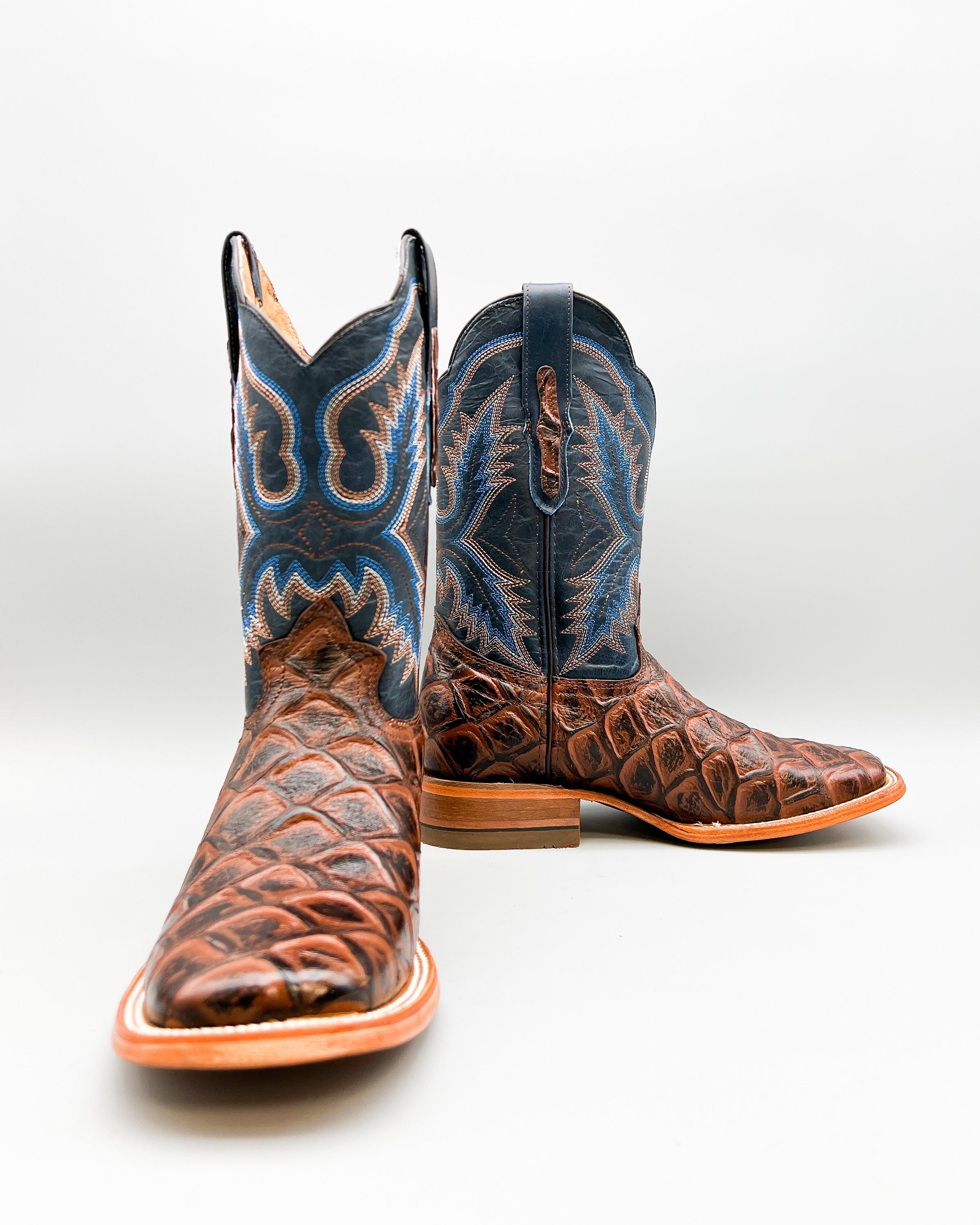 Handcrafted Men's Bass Pirarucu Cowboy Boots/ Square Toe Cowboy Boots ...