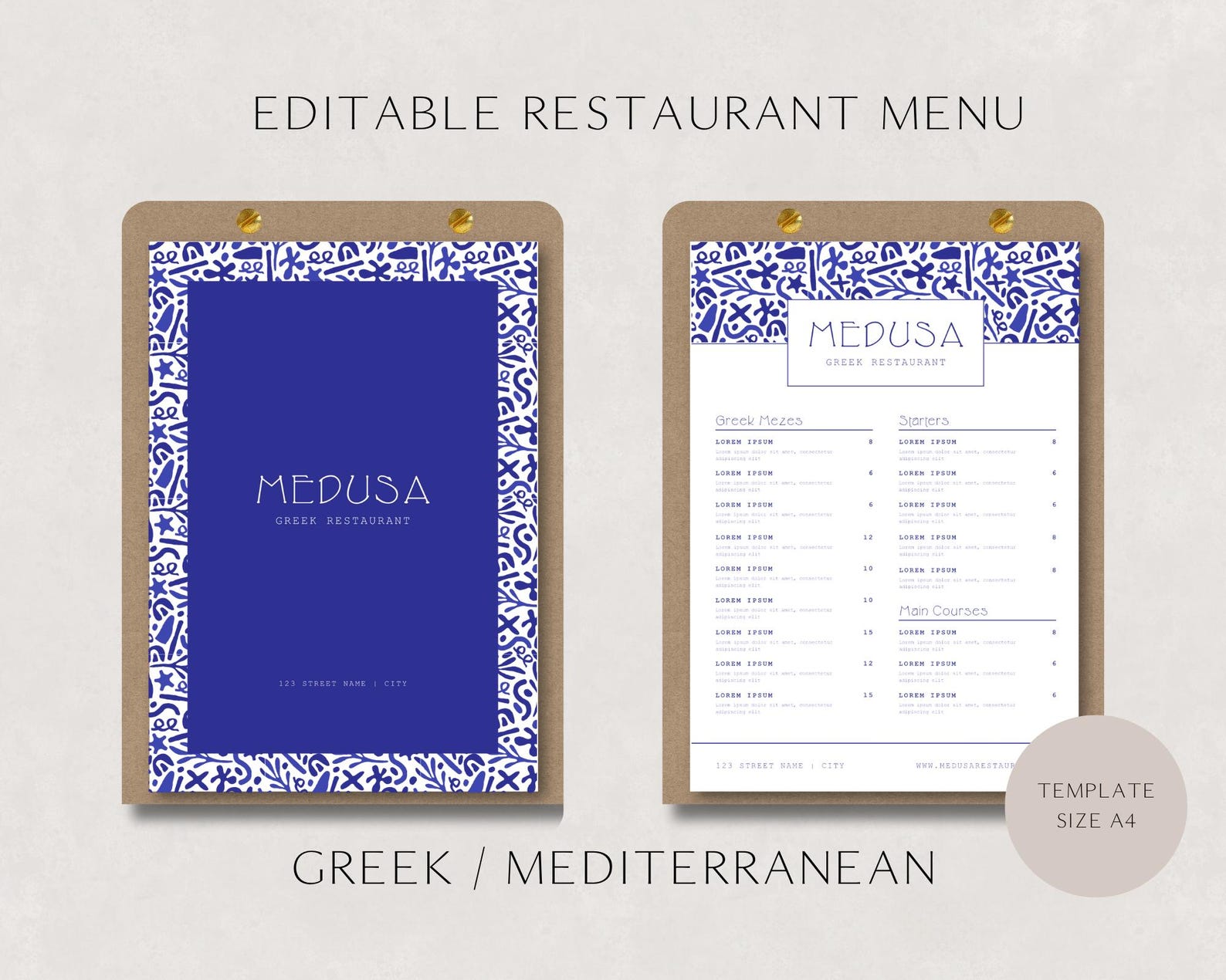 Editable Greek Restaurant Menu Template, Mediterranean Food Menu ...