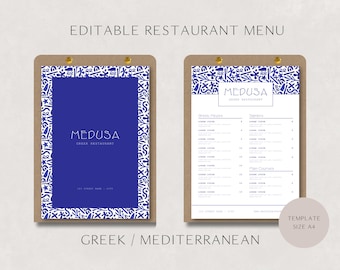 Editable Greek Restaurant Menu Template, Mediterranean Food Menu ...