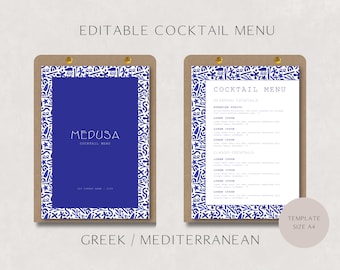 Editable Greek Restaurant Menu Template, Mediterranean Food Menu ...