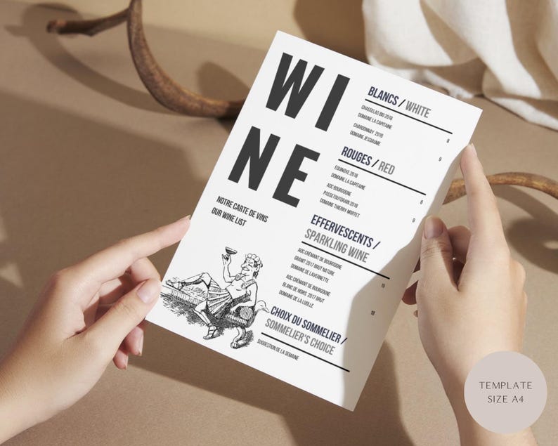 Editable Wine Menu Template – Modern Wine List for Restaurant or Bar ...