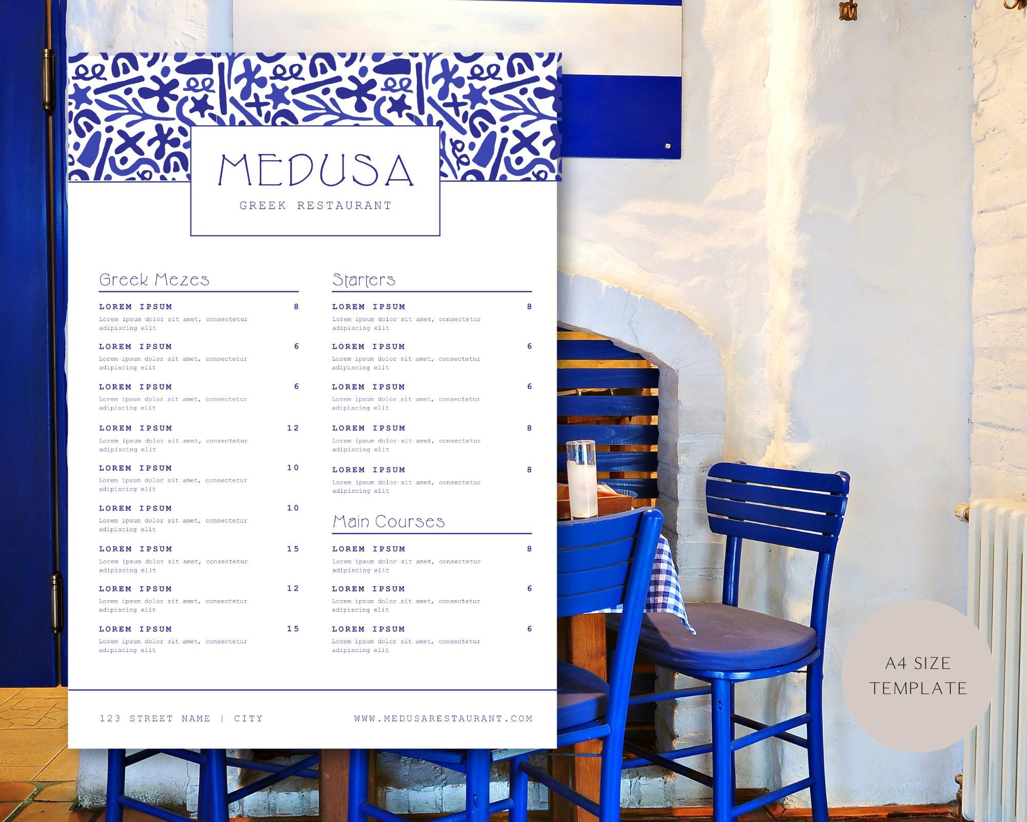 Editable Greek Restaurant Menu Template, Mediterranean Food Menu ...