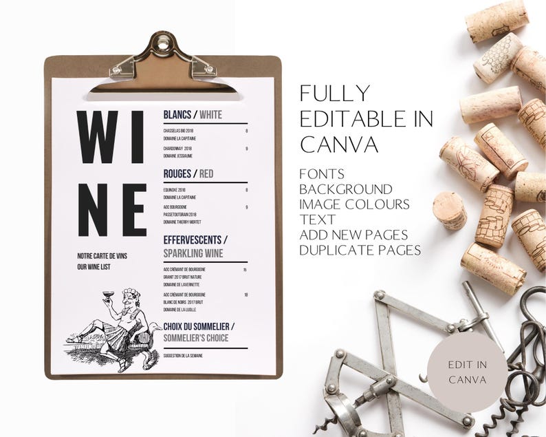 Editable Wine Menu Template – Modern Wine List for Restaurant or Bar ...