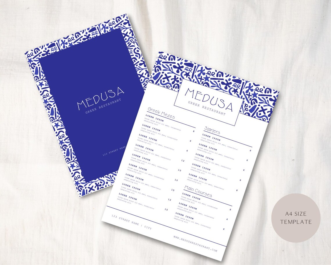 Editable Greek Restaurant Menu Template, Mediterranean Food Menu ...