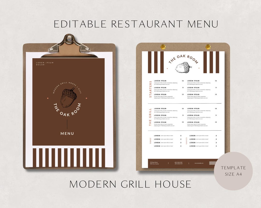 Editable Grill Restaurant Menu Template – Modern Food Menu, Steakhouse ...