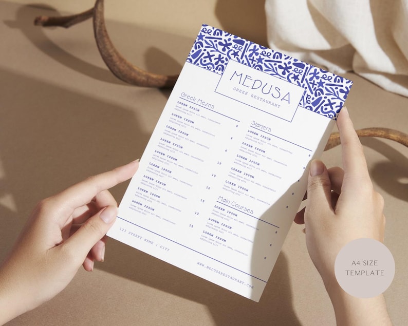Editable Greek Restaurant Menu Template, Mediterranean Food Menu ...
