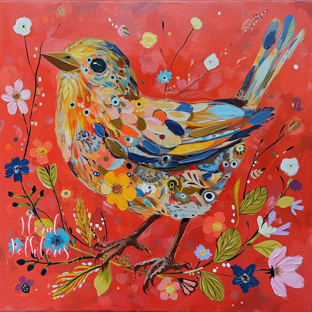 Whimsical Red Bird Print , Whimsical Bird Art, Contemporary Bird Art ...